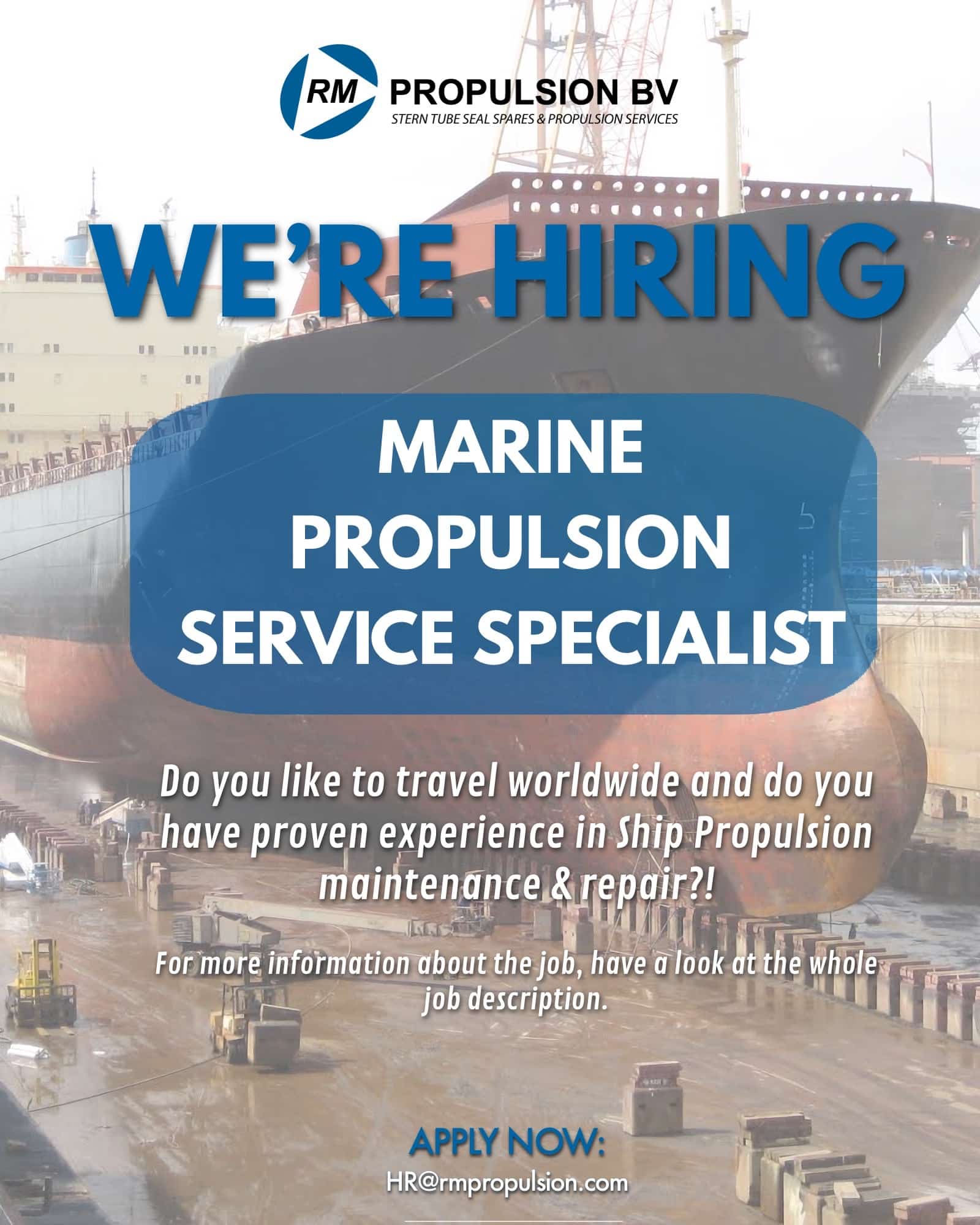 Vacancy closed 14-10-2022! Marine Propulsion service specialist - RM Propulsion BV